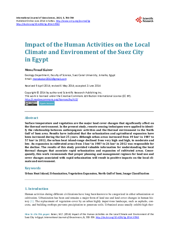 (PDF) Impact of the Human Activities on the Local Climate and ...