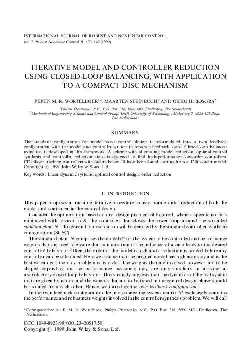 Pdf Iterative Model And Controller Reduction Using Closed Loop Balancing With Application To
