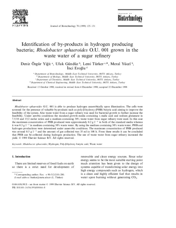 (PDF) Identification of by-products in hydrogen producing bacteria ...