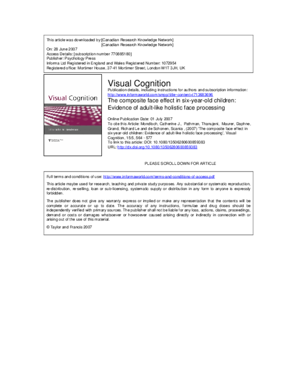 (PDF) The composite face effect in six-year-old children: Evidence of ...