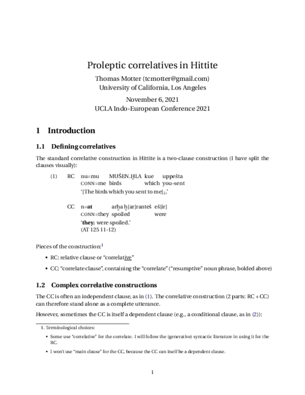 (PDF) Proleptic correlatives in Hittite