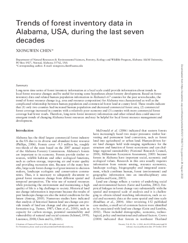 (PDF) Trends of forest inventory data in Alabama, USA, during the last seven decades
