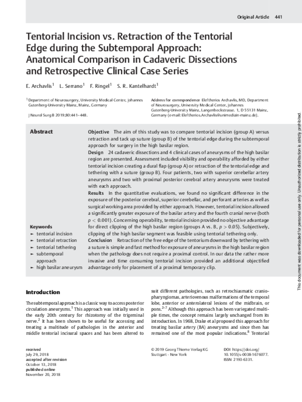 (PDF) Tentorial Incision vs. Retraction of the Tentorial Edge during ...