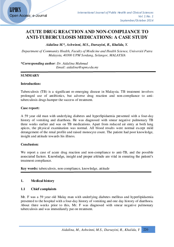 (PDF) Acute Drug Reaction and Non-Compliance to Anti-Tuberculosis ...