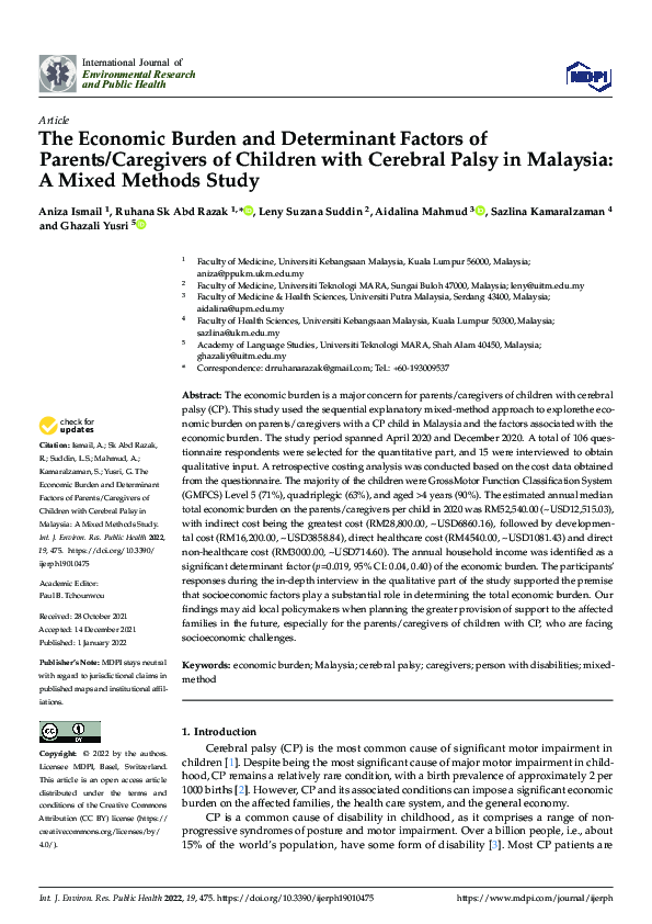 (PDF) The Economic Burden and Determinant Factors of Parents/Caregivers ...
