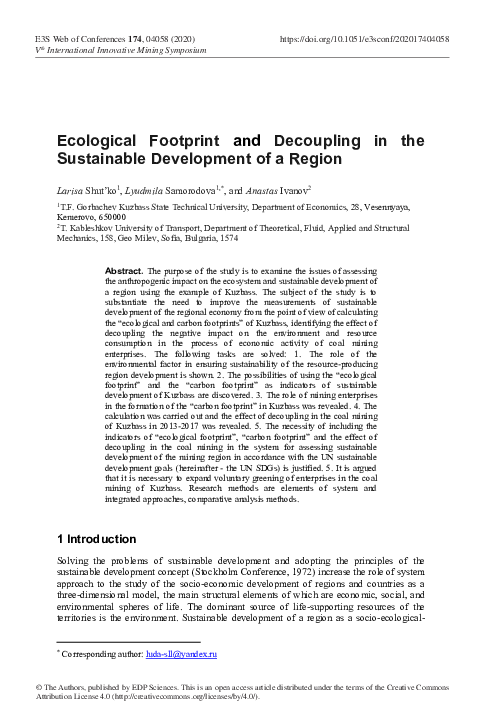 (PDF) Ecological Footprint and Decoupling in the Sustainable ...