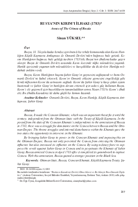 (PDF) Rusya’Nin Kirim’I İlhaki (1783)