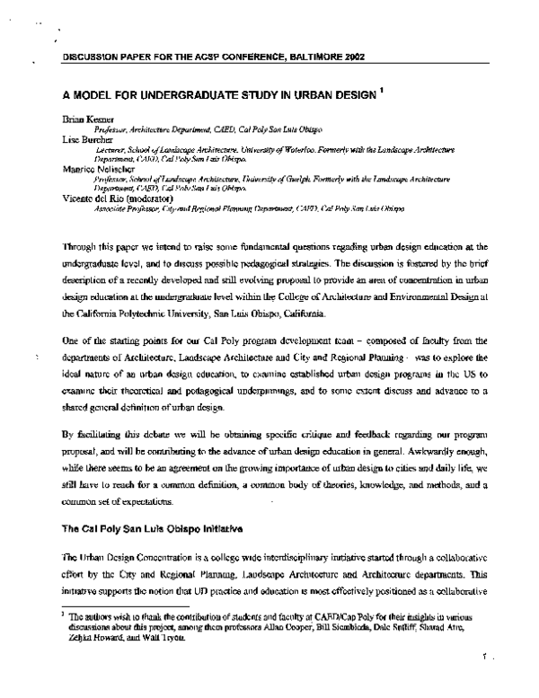 (PDF) A Model for Undergraduate Study in Urban Design