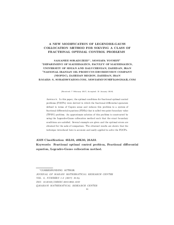 (PDF) A New Modification of Legendre-Gauss Collocation Method for Solving a Class of Fractional ...