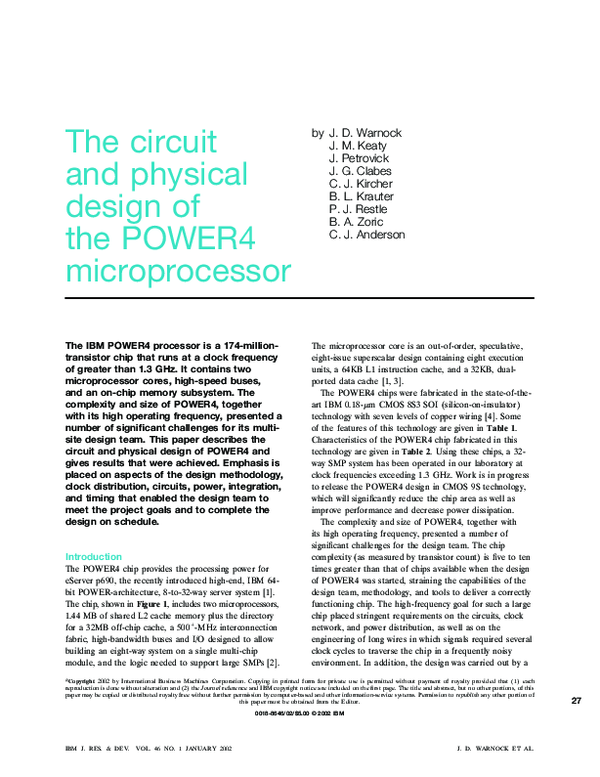 (PDF) The circuit and physical design of the POWER4 microprocessor