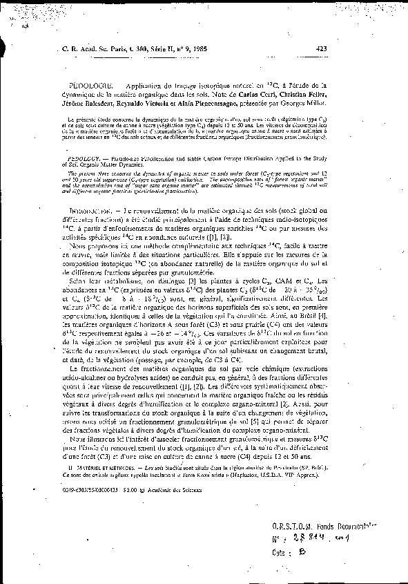 (PDF) Application du traçage isotopique naturel en 13C, à l'étude de la ...