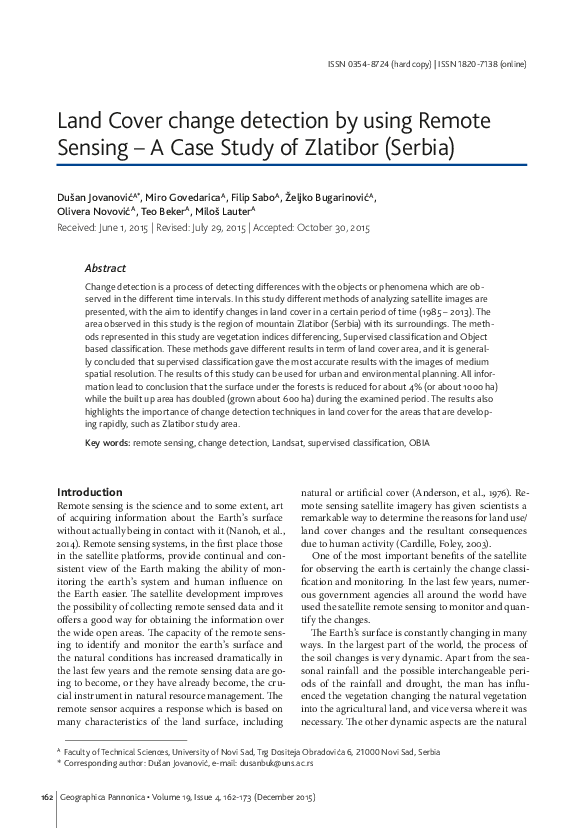 (PDF) Land cover change detection by using remote sensing: A case study ...