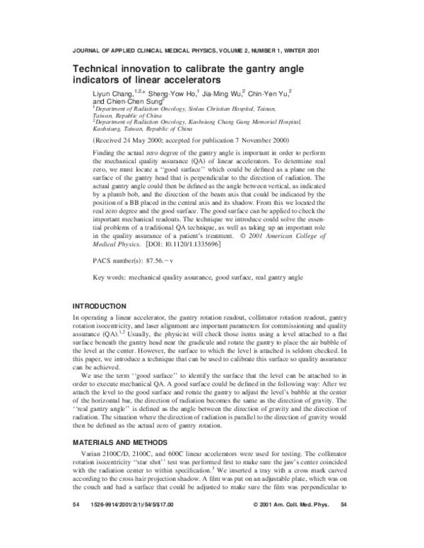 (PDF) Technical innovation to calibrate the gantry angle indicators of ...
