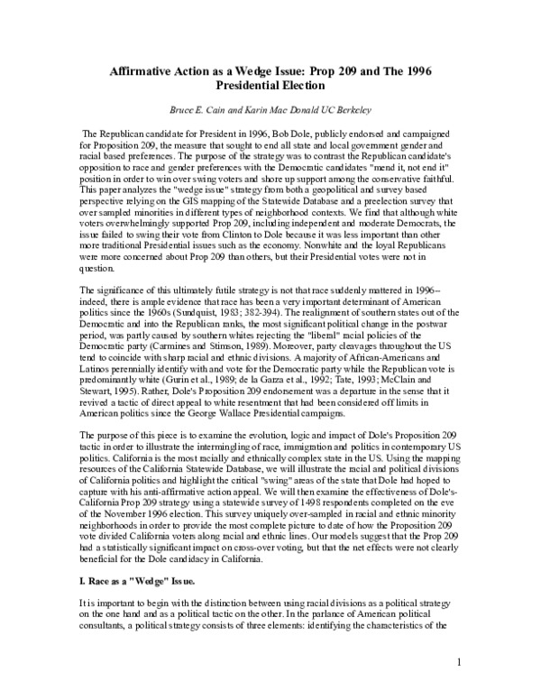 (PDF) Affirmative Action as a Wedge Issue: Prop 209 and The 1996 ...