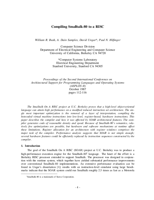 Architectural support for programming languages and operating systems Architectural support for programming languages and operating systems