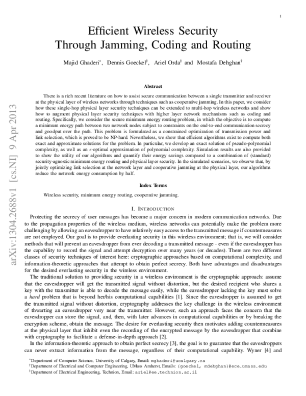 (PDF) Efficient wireless security through jamming, coding and routing