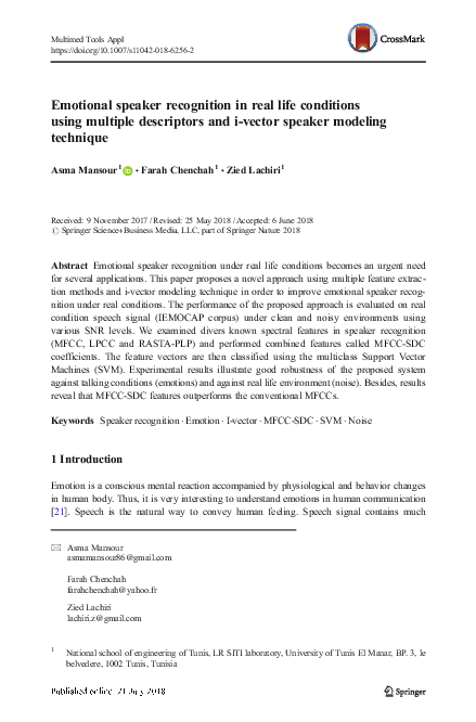 (PDF) Emotional speaker recognition in real life conditions using multiple descriptors and i ...