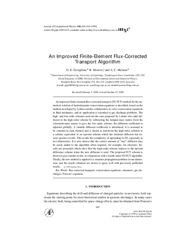 Pdf An Improved Finite Element Flux Corrected Transport Algorithm