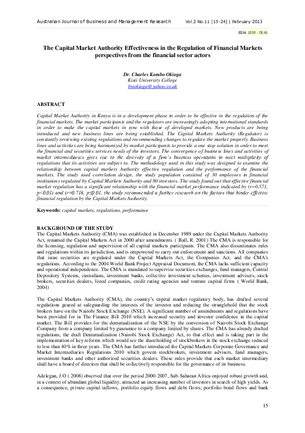 (PDF) The Capital Market Authority Effectiveness in the Regulation of Financial Markets ...