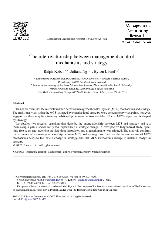 (PDF) The interrelationship between management control mechanisms and ...