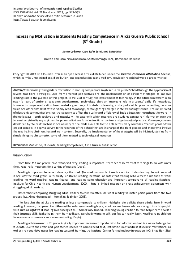 (PDF) Increasing Motivation in Students Reading Competence in Alicia ...