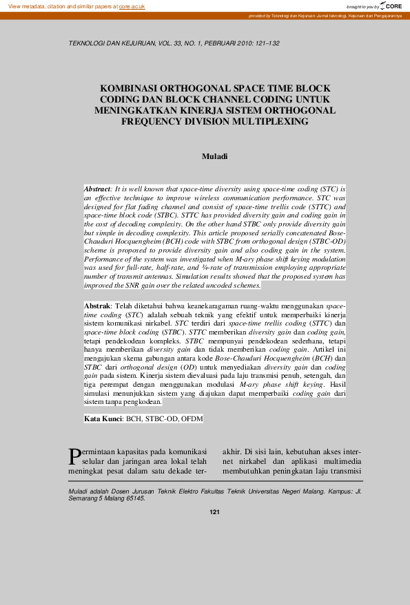 (PDF) Kombinasi Orthogonal Space Time Block Coding Dan Block Channel Coding Untuk Meningkatkan ...