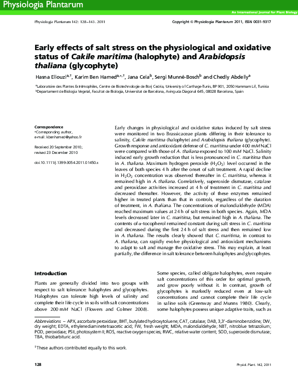 (PDF) Early effects of salt stress on the physiological and oxidative ...