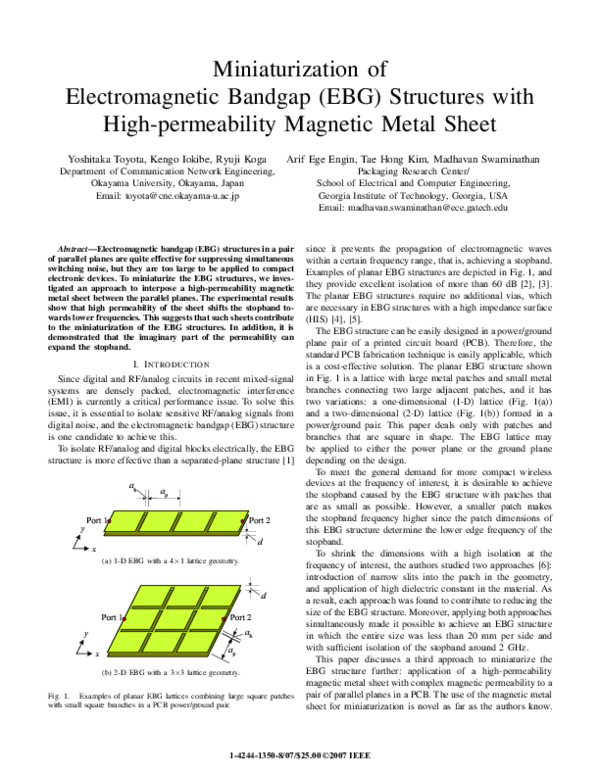 (PDF) Miniaturization of Electromagnetic Bandgap (EBG) Structures with ...