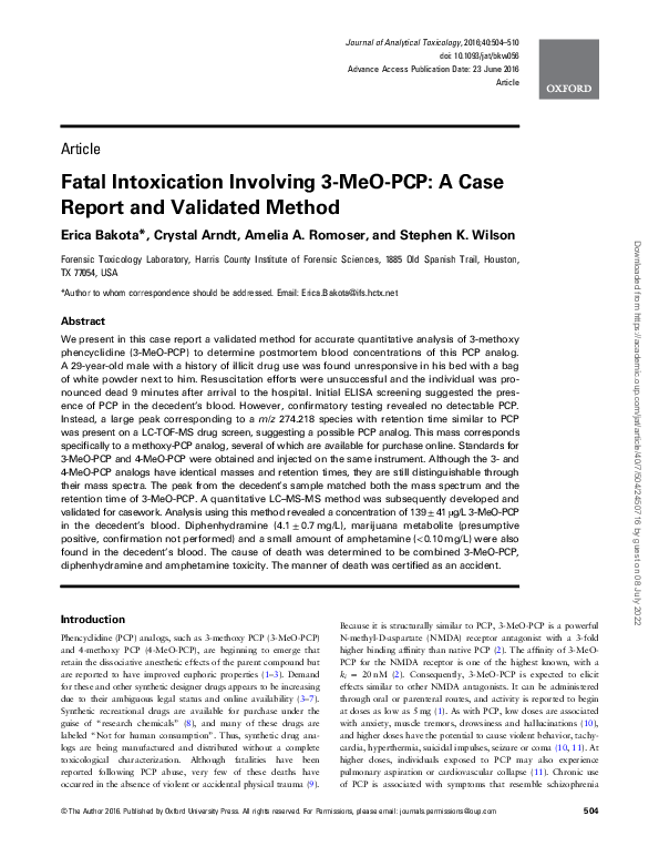(PDF) Fatal Intoxication Involving 3-MeO-PCP: A Case Report and ...