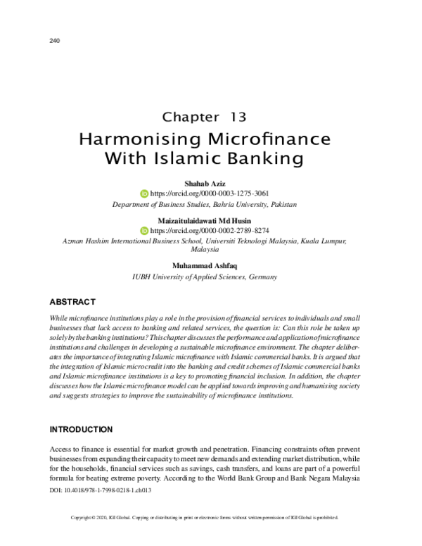 (PDF) Harmonising Microfinance With Islamic Banking
