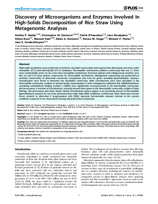 (PDF) Discovery of Microorganisms and Enzymes Involved in High-Solids ...