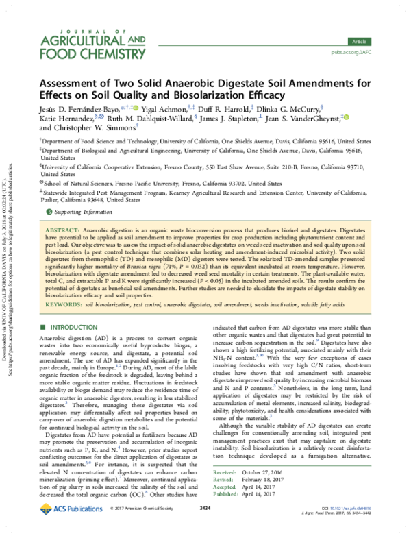 (PDF) Assessment of Two Solid Anaerobic Digestate Soil Amendments for ...