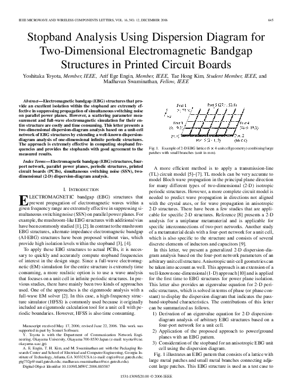 (PDF) Stopband Analysis Using Dispersion Diagram for Two-Dimensional Electromagnetic Bandgap ...