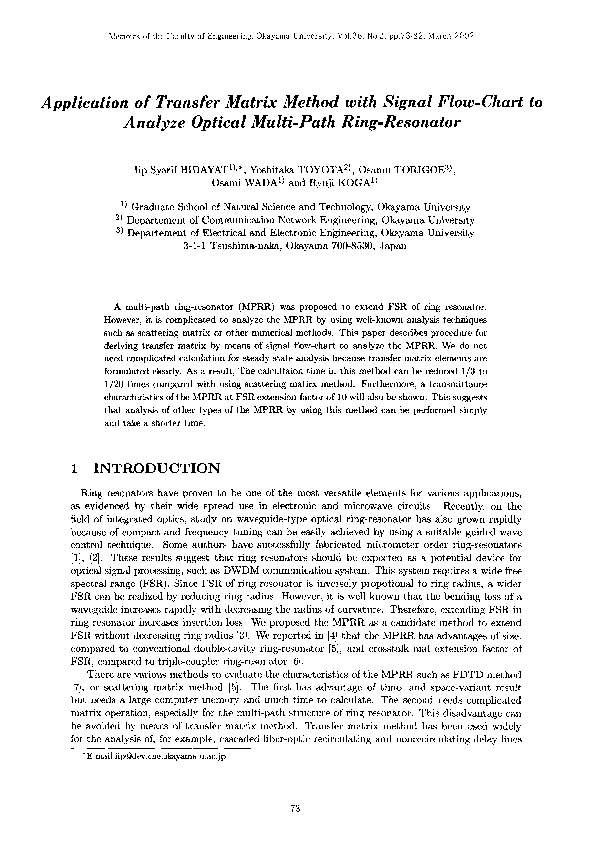 (PDF) Application of Transfer Matrix Method with Signal Flow-Chart to Analyze Optical Multi-Path ...