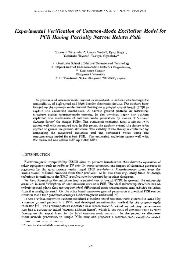 (PDF) Experimental Verification of Common-Mode Excitation Model for PCB Having Partially Narrow ...