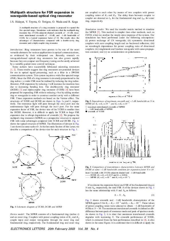 (PDF) Multipath structure for FSR expansion in waveguide-based optical ...
