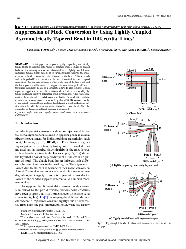 (PDF) Suppression of Mode Conversion by Using Tightly Coupled Asymmetrically Tapered Bend in ...