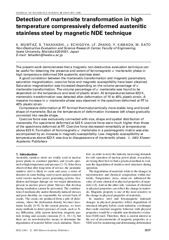 (PDF) Detection of martensite transformation in high temperature ...