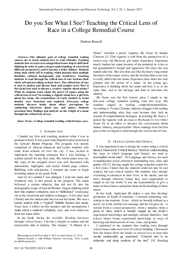 (PDF) Do you See What I See? Teaching the Critical Lens of Race in a ...