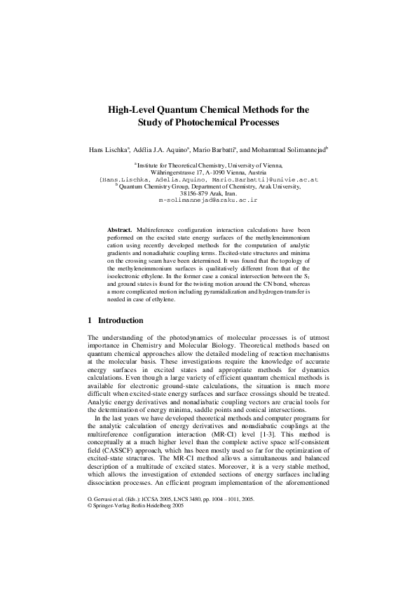 (PDF) High-Level Quantum Chemical Methods for the Study of ...