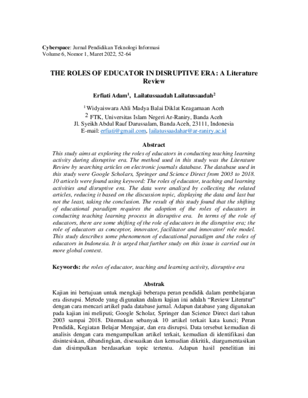 (PDF) The Roles of Educator in Disruptive Era