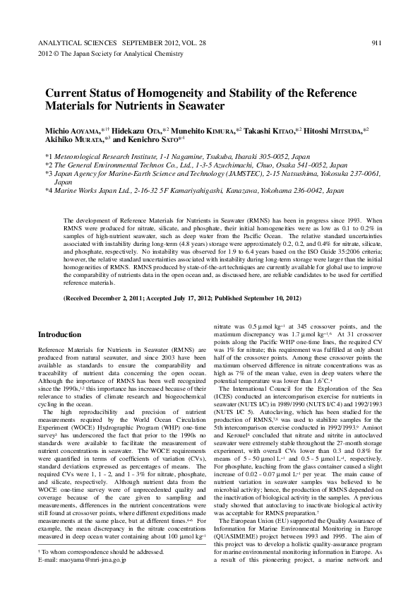 (PDF) Current Status of Homogeneity and Stability of the Reference ...