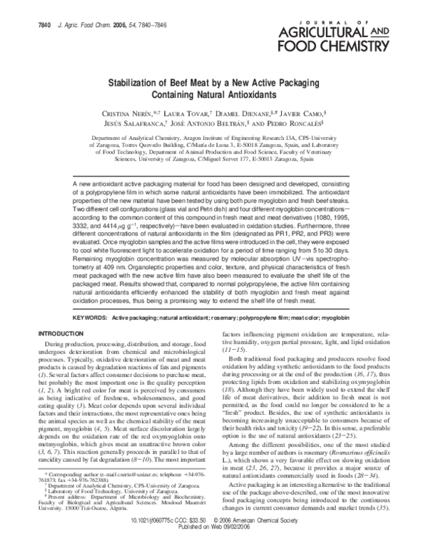 (PDF) Stabilization of Beef Meat by a New Active Packaging Containing ...