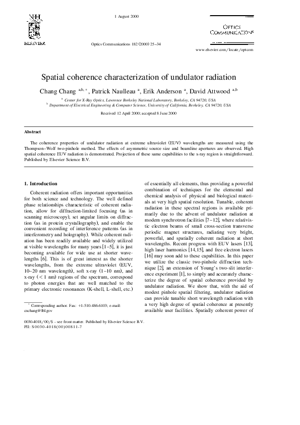 Pdf Spatial Coherence Characterization Of Undulator Radiation