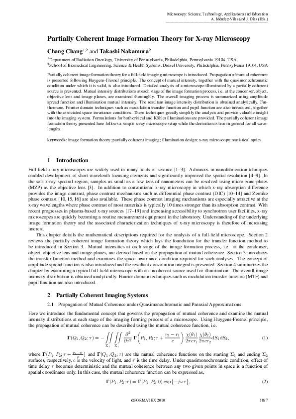 (PDF) Partially Coherent Image Formation Theory for X-ray Microscopy