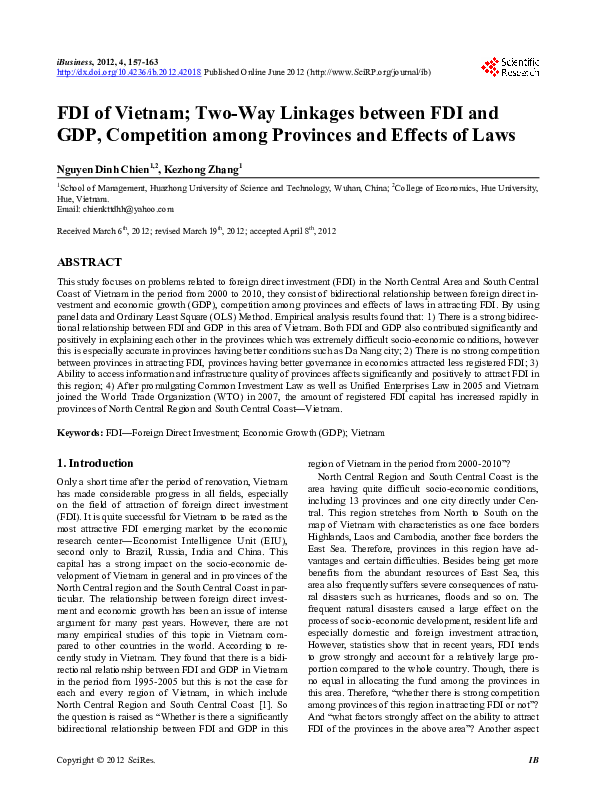 (PDF) FDI of Vietnam; Two-Way Linkages between FDI and GDP, Competition ...