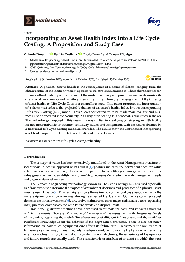 (PDF) Incorporating an Asset Health Index into a Life Cycle Costing: A ...