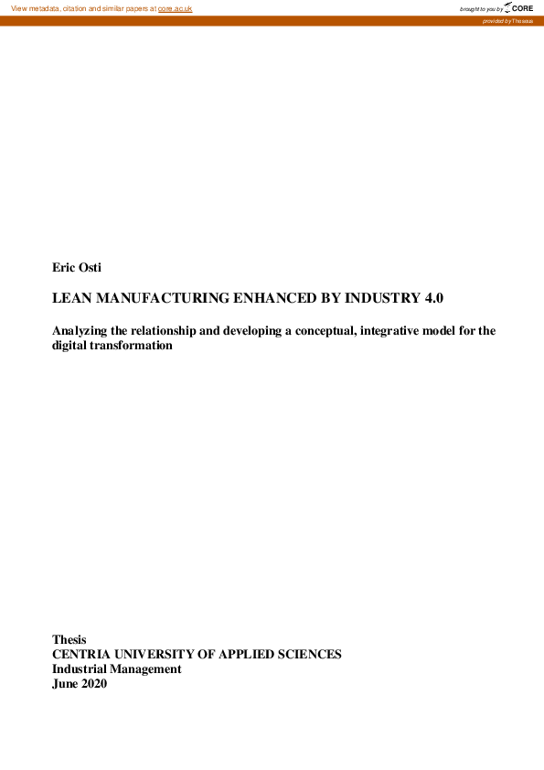 (PDF) Lean manufacturing enhanced by industry 4.0 : Analyzing the relationship and developing a ...