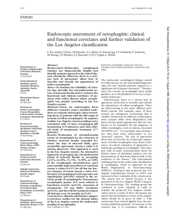 (PDF) Endoscopic assessment of oesophagitis: clinical and functional ...