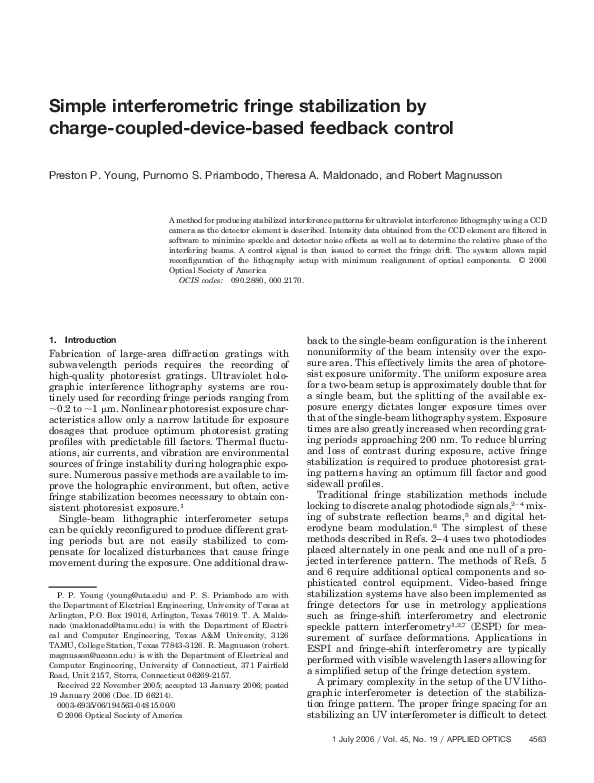 (PDF) Simple interferometric fringe stabilization by charge-coupled-device-based feedback control